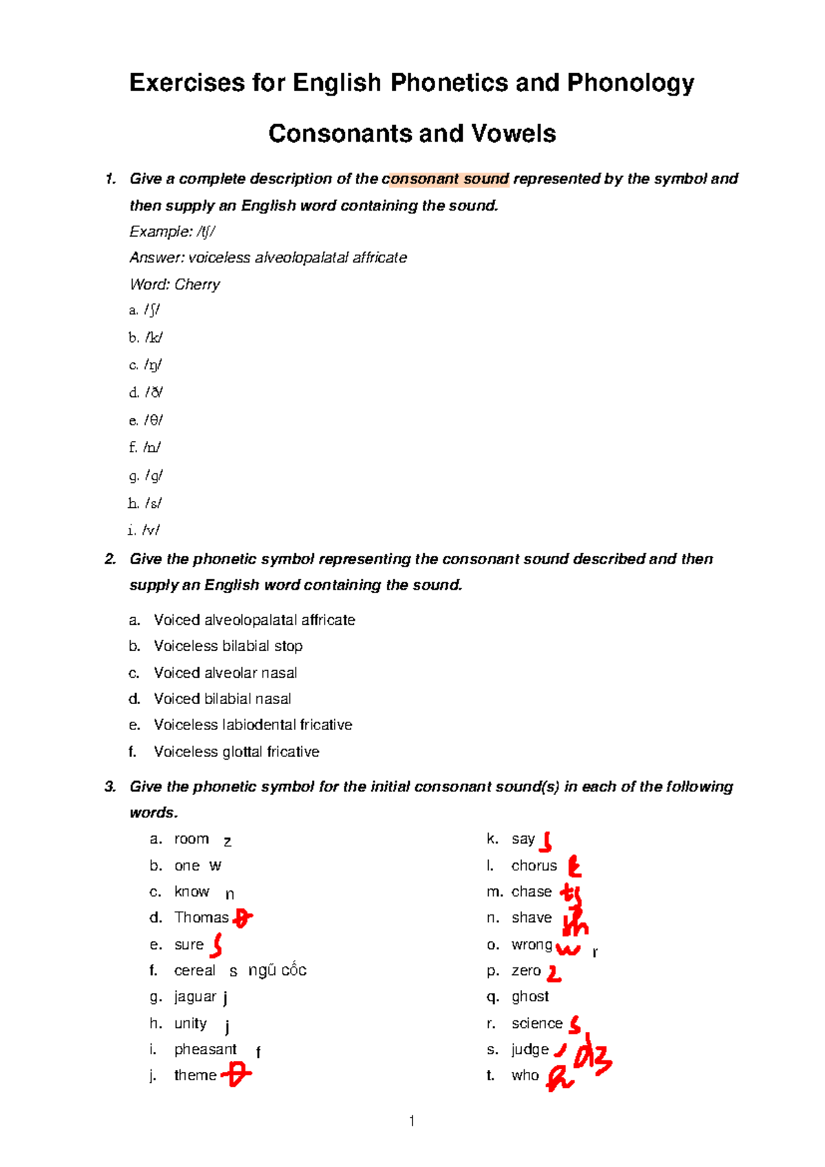 A02 - Phonetics Consonants and Vowels - 1 Exercises for English ...