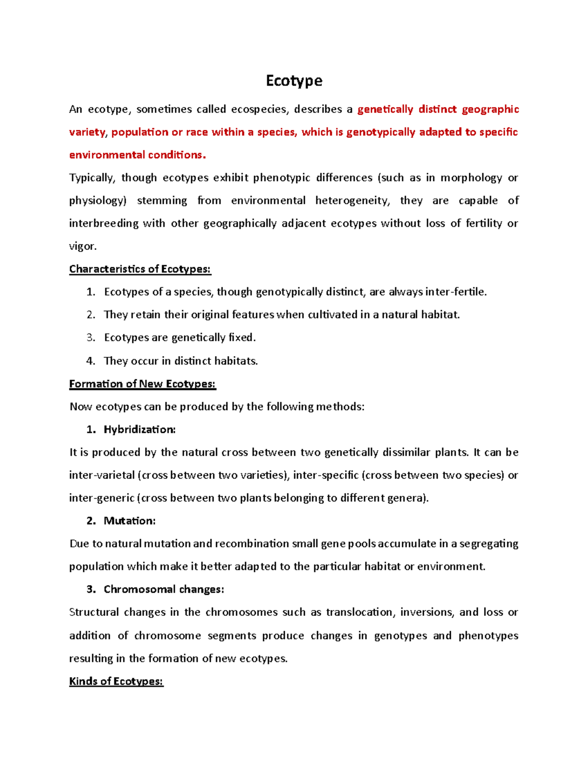 Ecotype - Ecotype An ecotype, sometimes called ecospecies, describes a ...