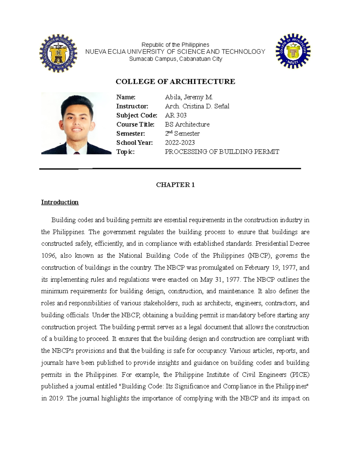 RESEARCH WORK For Processing of Building Permits - Republic of the ...