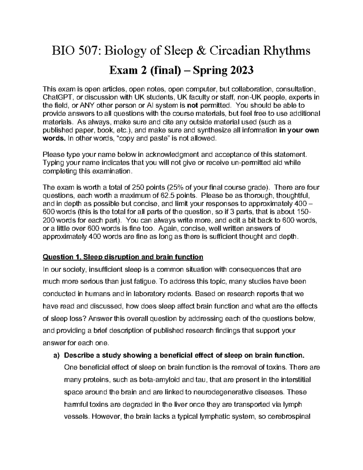 EXAM 2 BIO 507 - Exam 2 for Spring 2023 BIO 507 course - BIO 507 ...