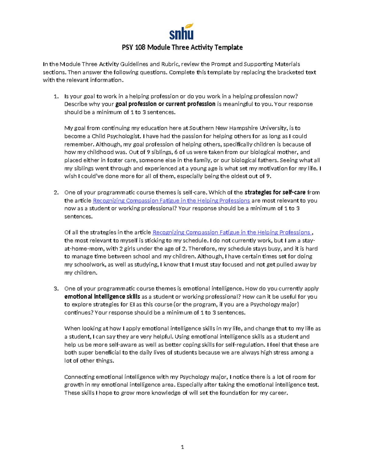 PSY 108 Module Three Activity Template - Then answer the following ...