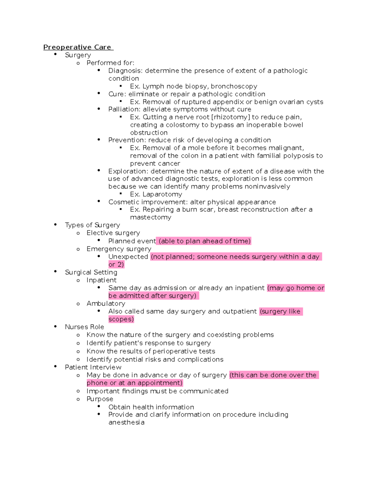 Preoperative Care - pre-op care - Preoperative Care Surgery o Performed ...