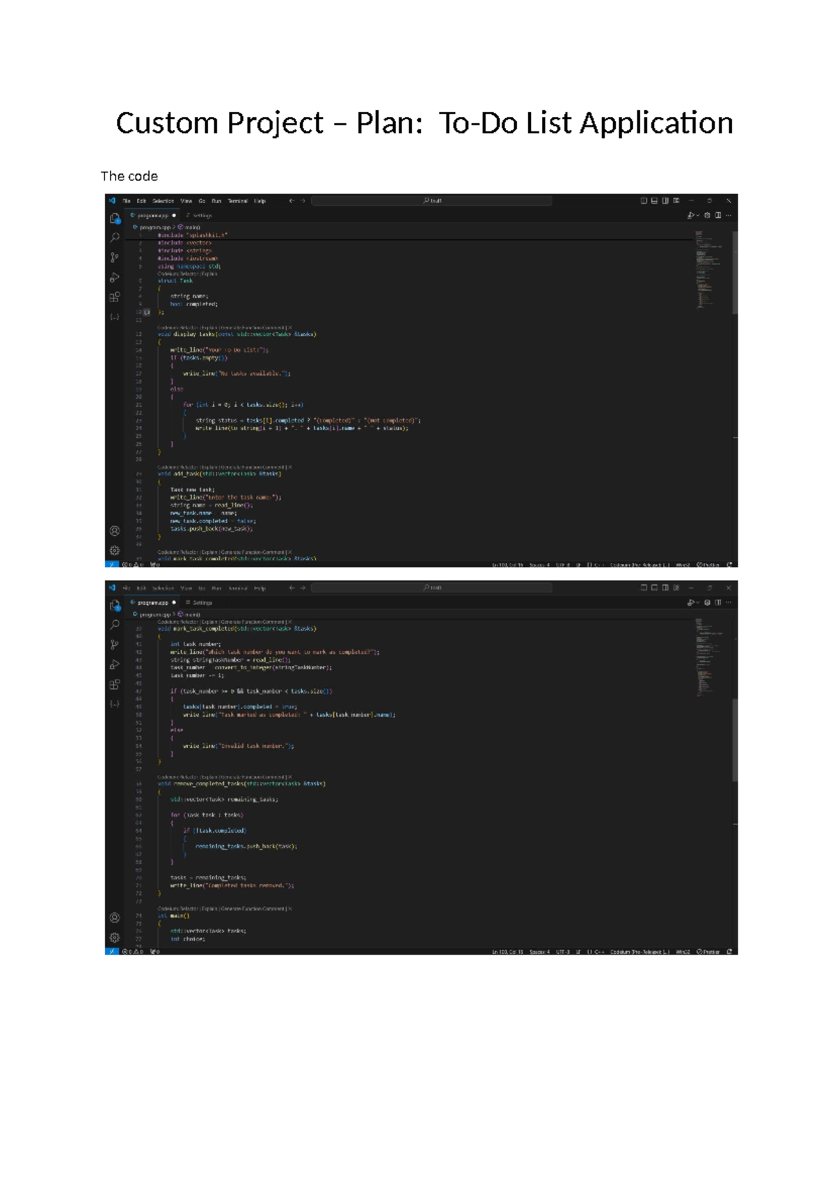 D task 1 itp - distinction code - Custom Project – Plan: To-Do List Application The code Project ...