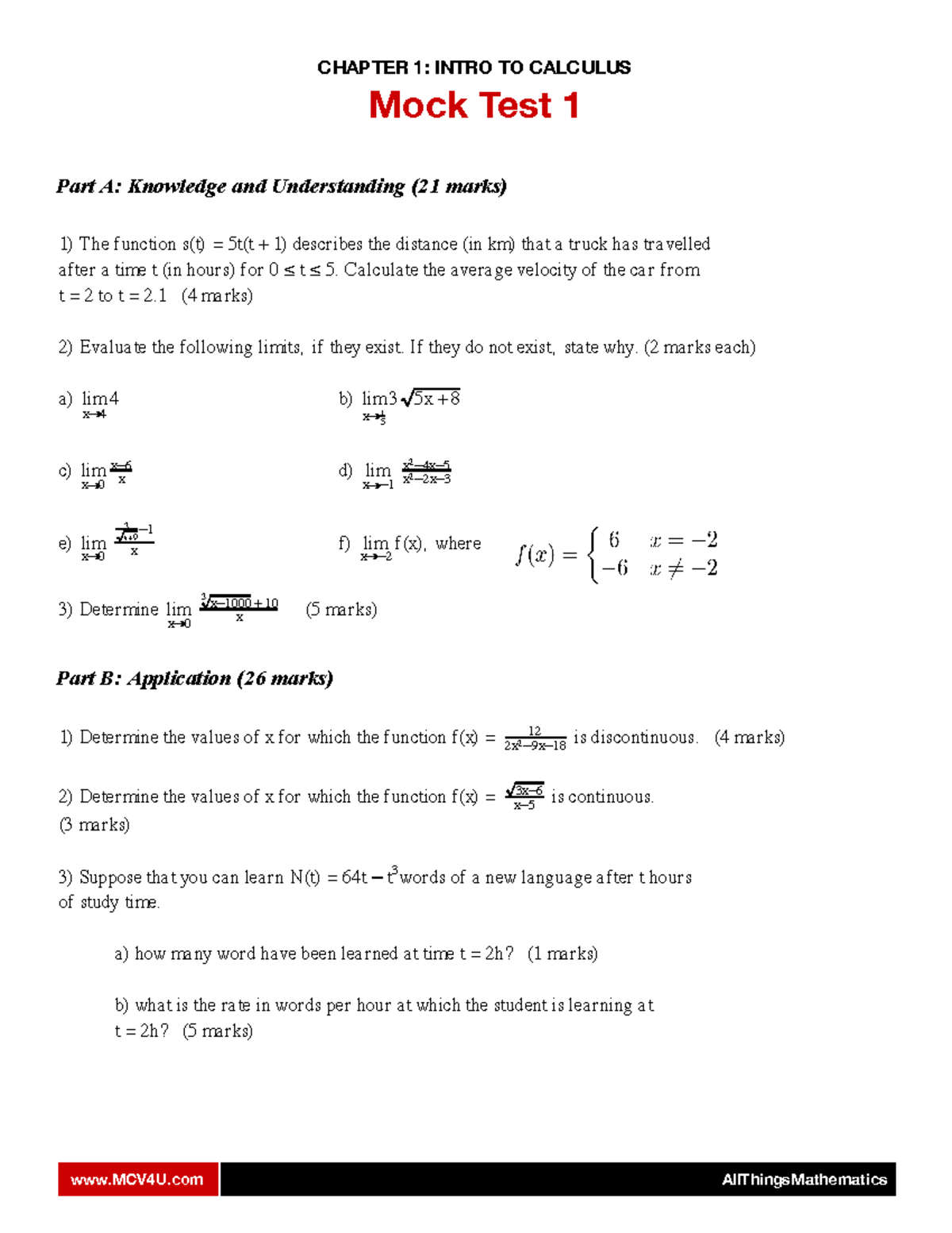 Mock Test 1 Questions (MCV4U Chapter 1) - 1/26/2019 Mock Test 1 ...