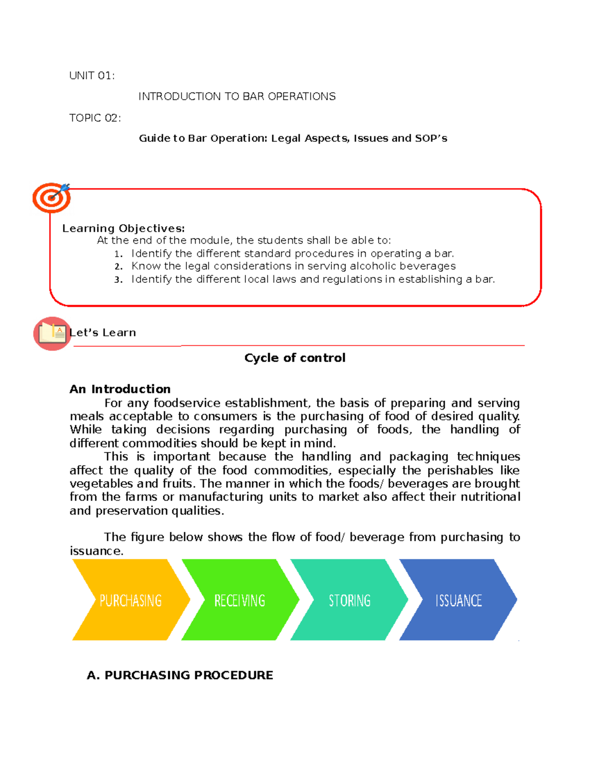 Unit 1 Topic 2 Guide to Bar Operation Legal Aspects Issues and SOPs ...
