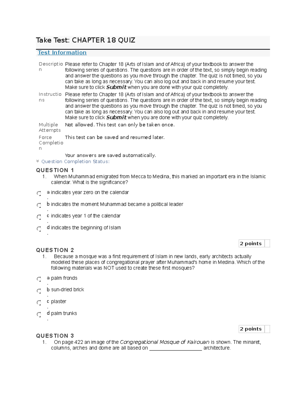Quiz 18 - sss - Take Test: CHAPTER 18 QUIZ Test Information Descriptio ...