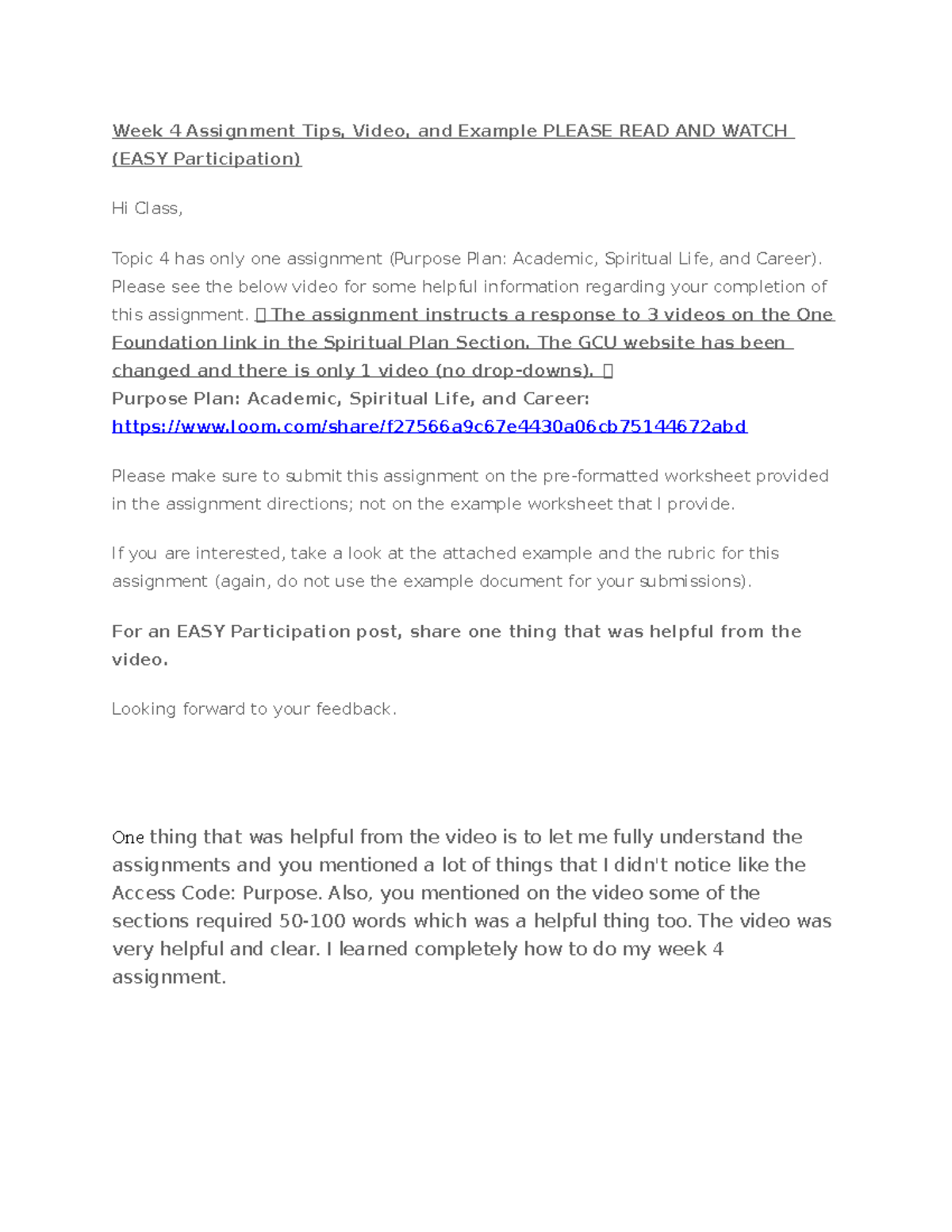 Week 4 Partcipation 4 - Week 4 Assignment Tips, Video, and Example PLEASE READ AND WATCH (EASY ...