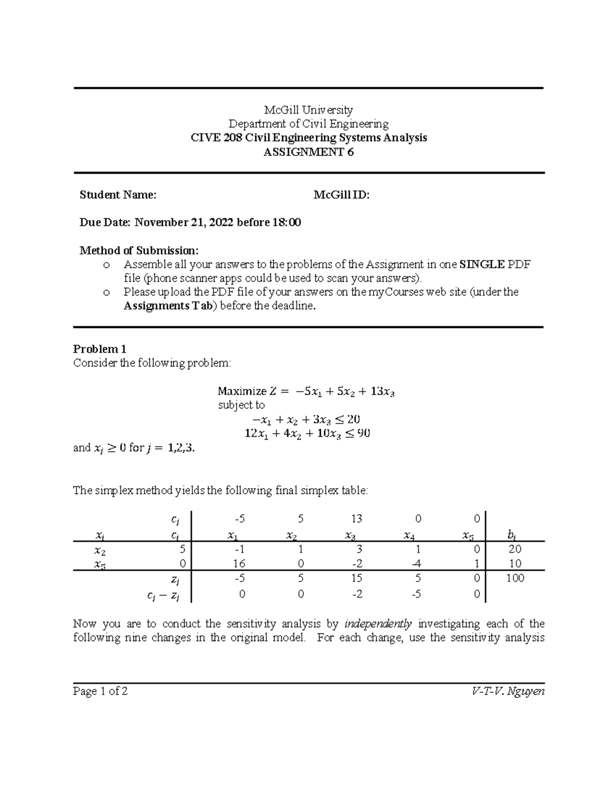 CIVE208 AS2022 6 - assignment 06 - Page 1 of 2 V-T-V. Nguyen McGill University Department of ...