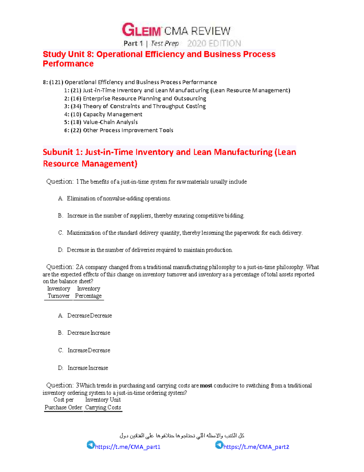 5 test Cma part 1 IMA GLEIM BOOK 2020 question - Specialized Accounting ...