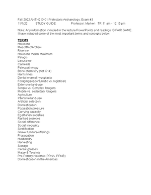 Anthro Exam #1 Study Guide - Fall 2022 ANTH 210-01 Prehistoric ...