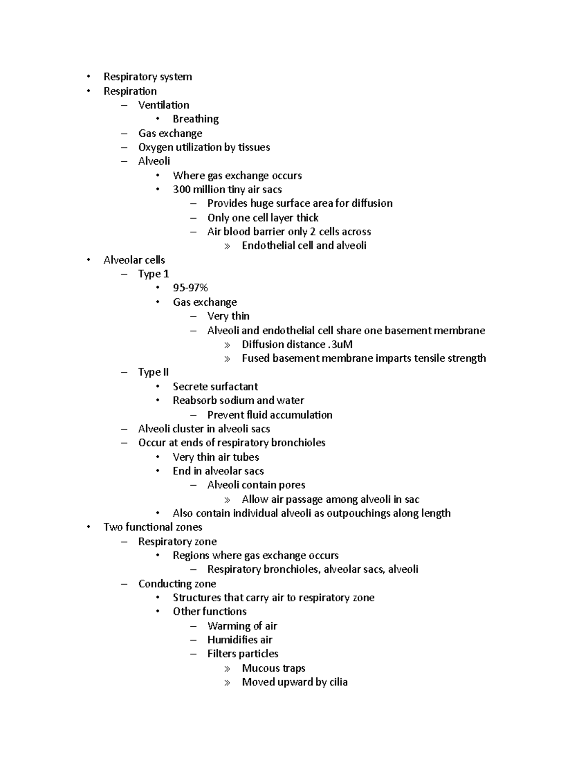 Respiratory system - outline - Respiratory system Respiration ...