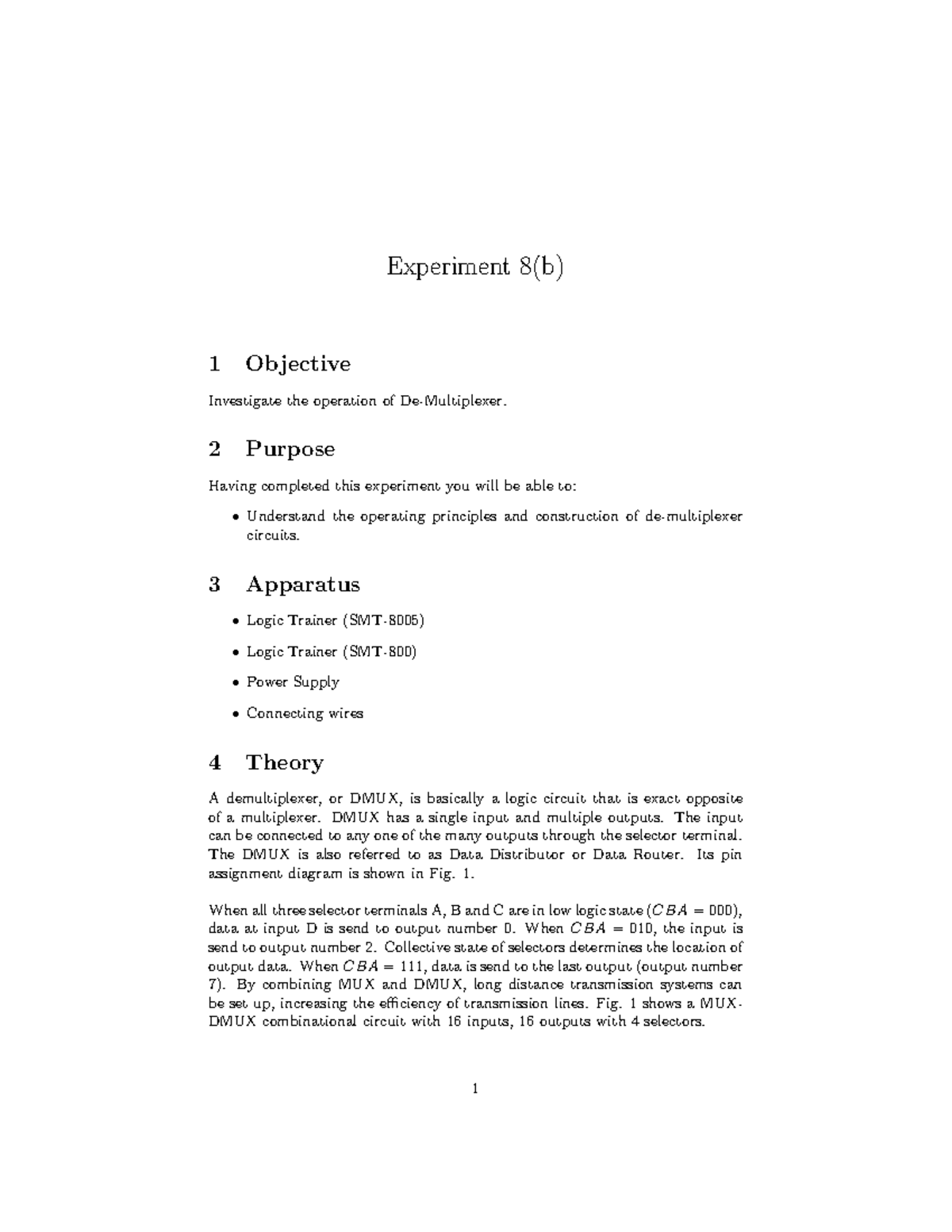 Lab 8b - Lab manual - Experiment 8(b) 1 Objective Investigate the ...