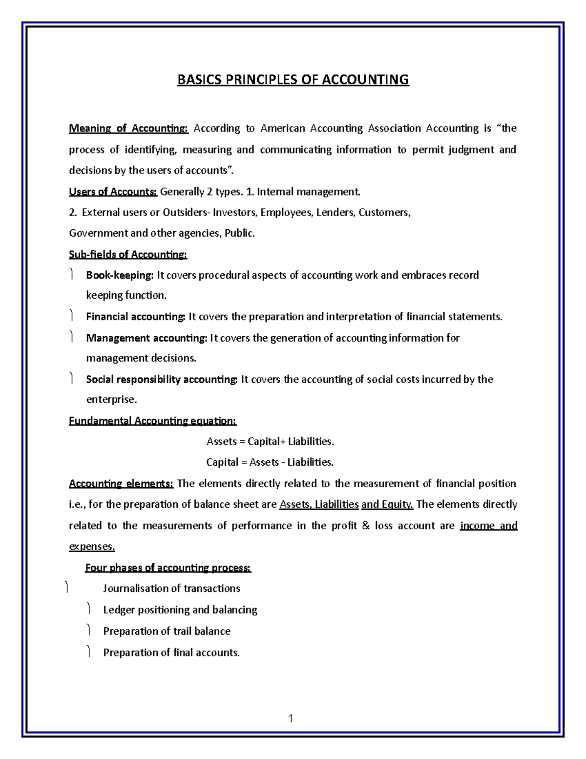 Basics Principles OF Accounting - BASICS PRINCIPLES OF ACCOUNTING ...
