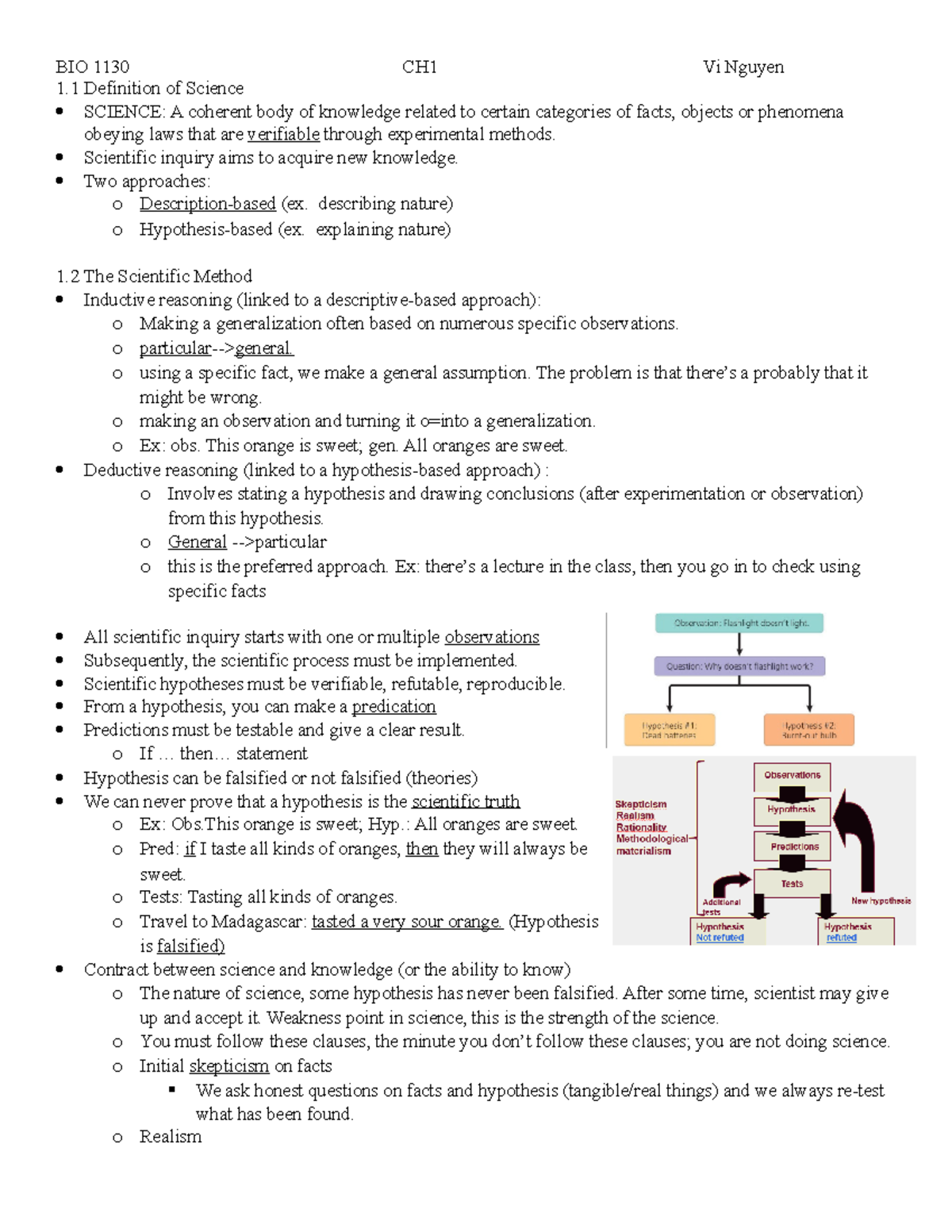 BIO1130-Ch1 - Prof. Chapleau - BIO 1130 CH1 Vi Nguyen 1 Definition of ...