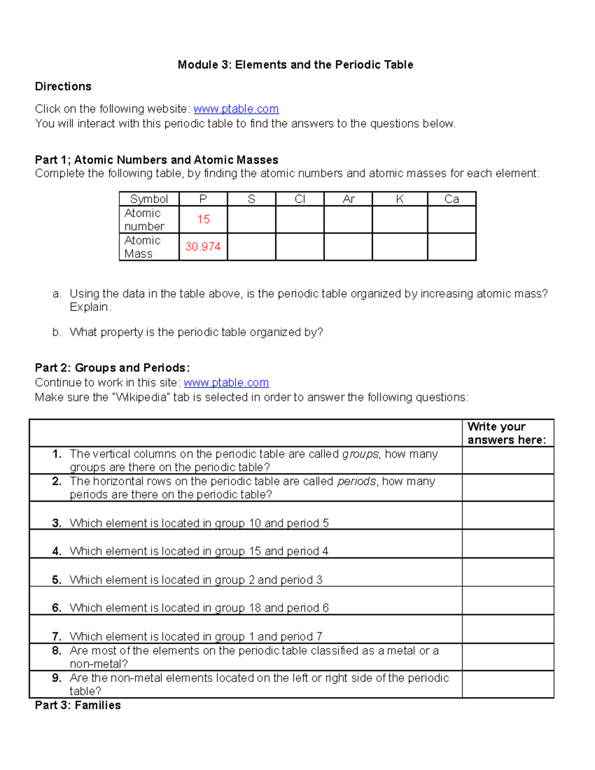 Module 3; Elements and the Periodic Table - Module 3: Elements and the ...