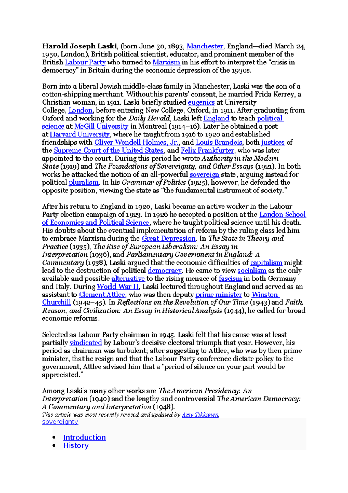 Harold Joseph Laski - notes - Harold Joseph Laski, (born June 30, 1893 ...