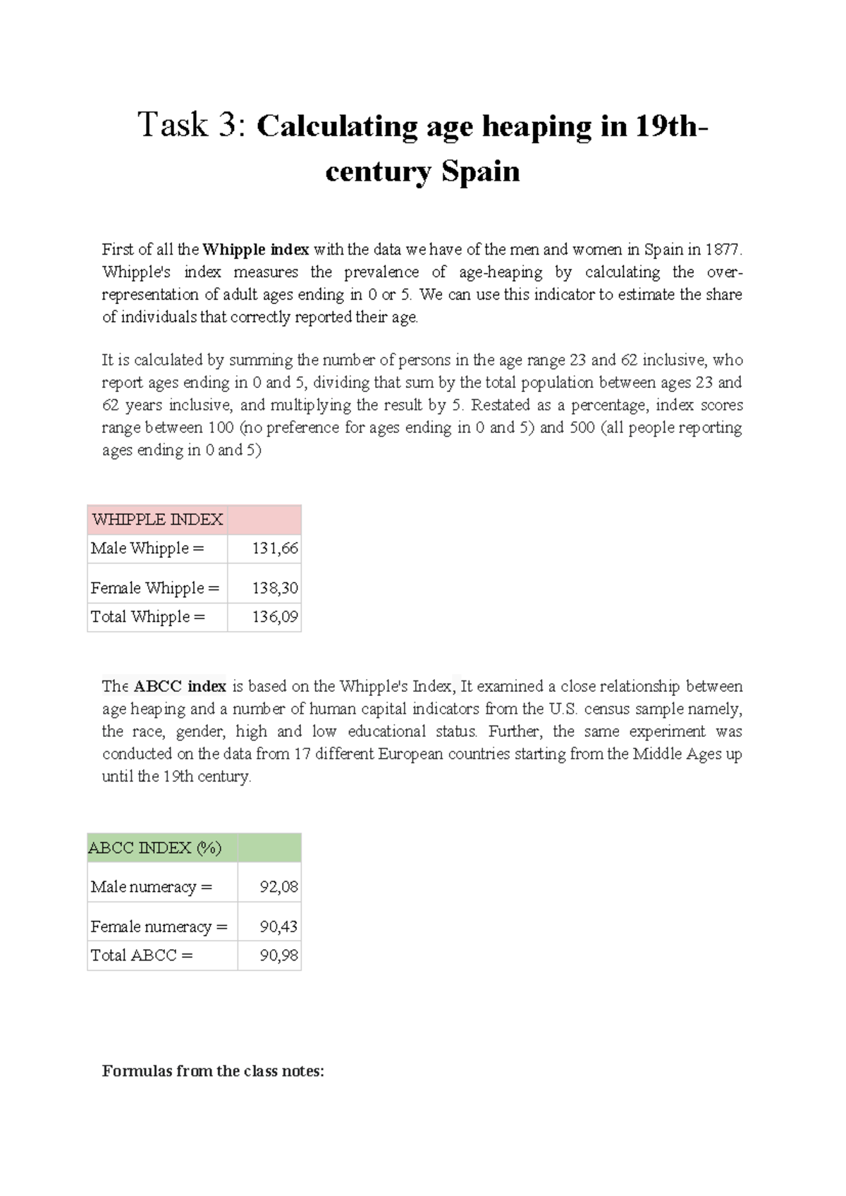 Task 3 Calculating age heaping in 19th-century Spain - Whipple's index ...