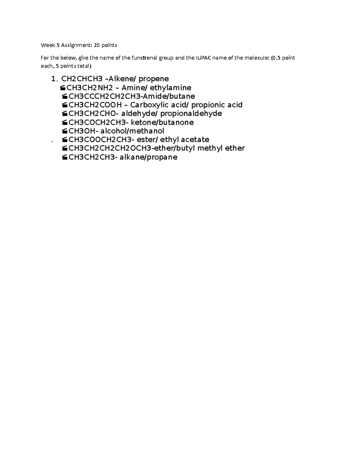 20pt week 5 assignment - CHEM120-62398 - Chamberlain University - Studocu