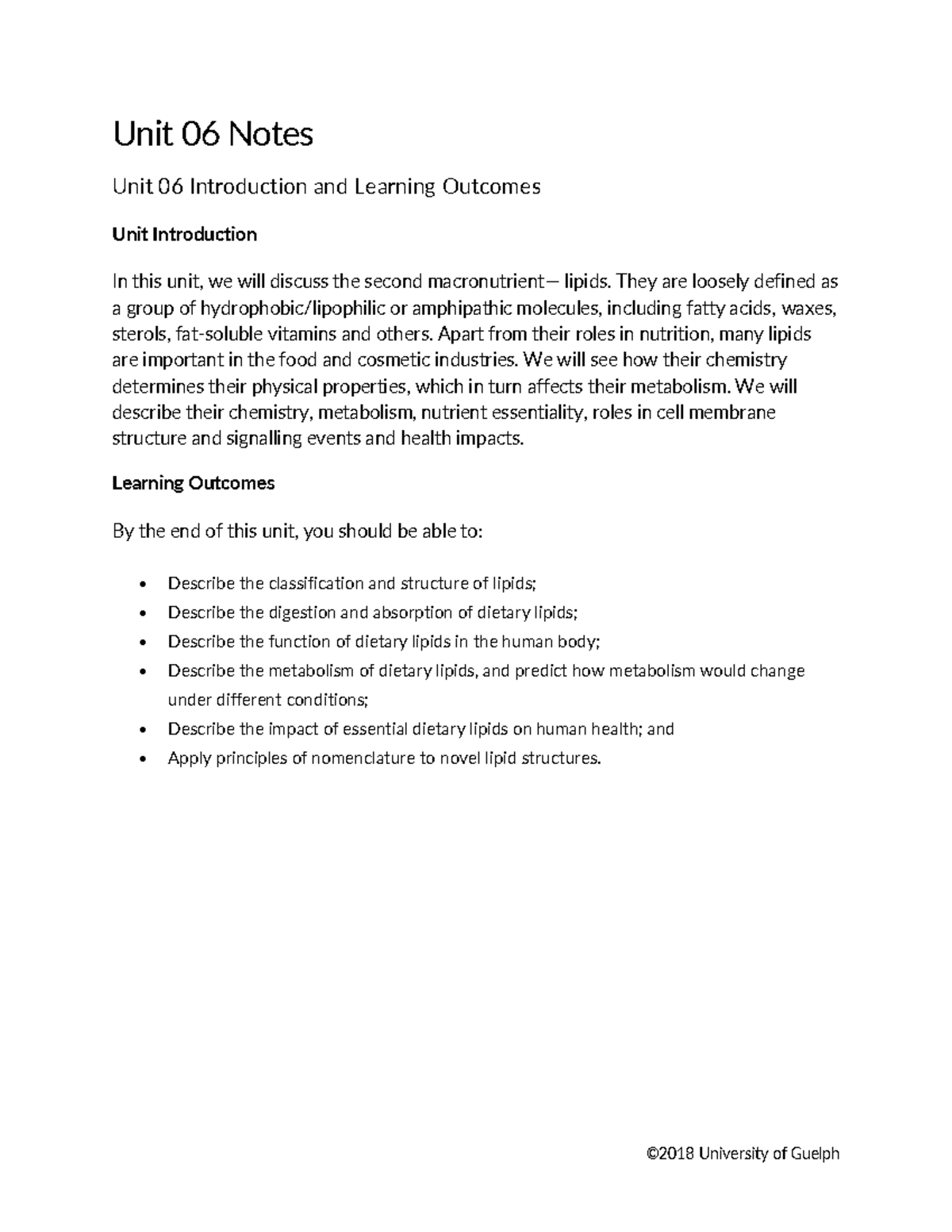 Nutr3210 Unit 6 - Lipids - Unit 06 Notes Unit 06 Introduction and ...