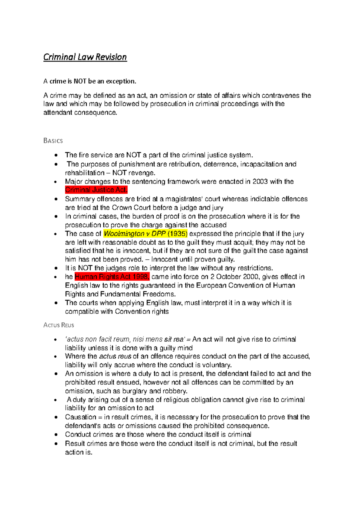 Criminal Law Revision - A crime may be defined as an act, an omission ...