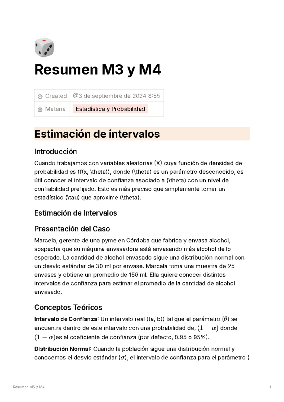 Resumen M3 y M4 Py E - 🎲 Resumen M3 y M Created Materia Estadística y Probabilidad Estimación de ...