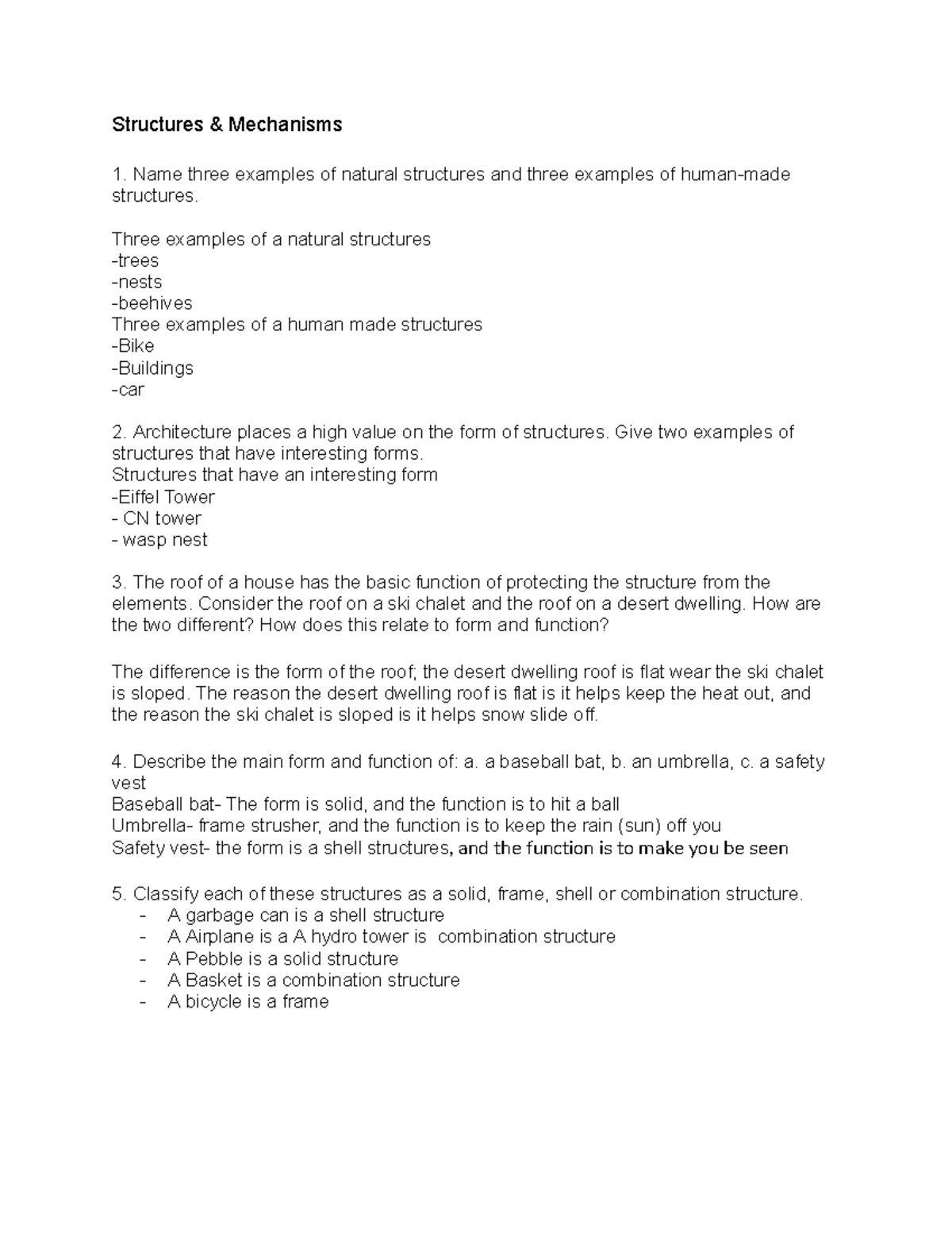 Science - Slide 11 Questions - Structures & Mechanisms Name three ...