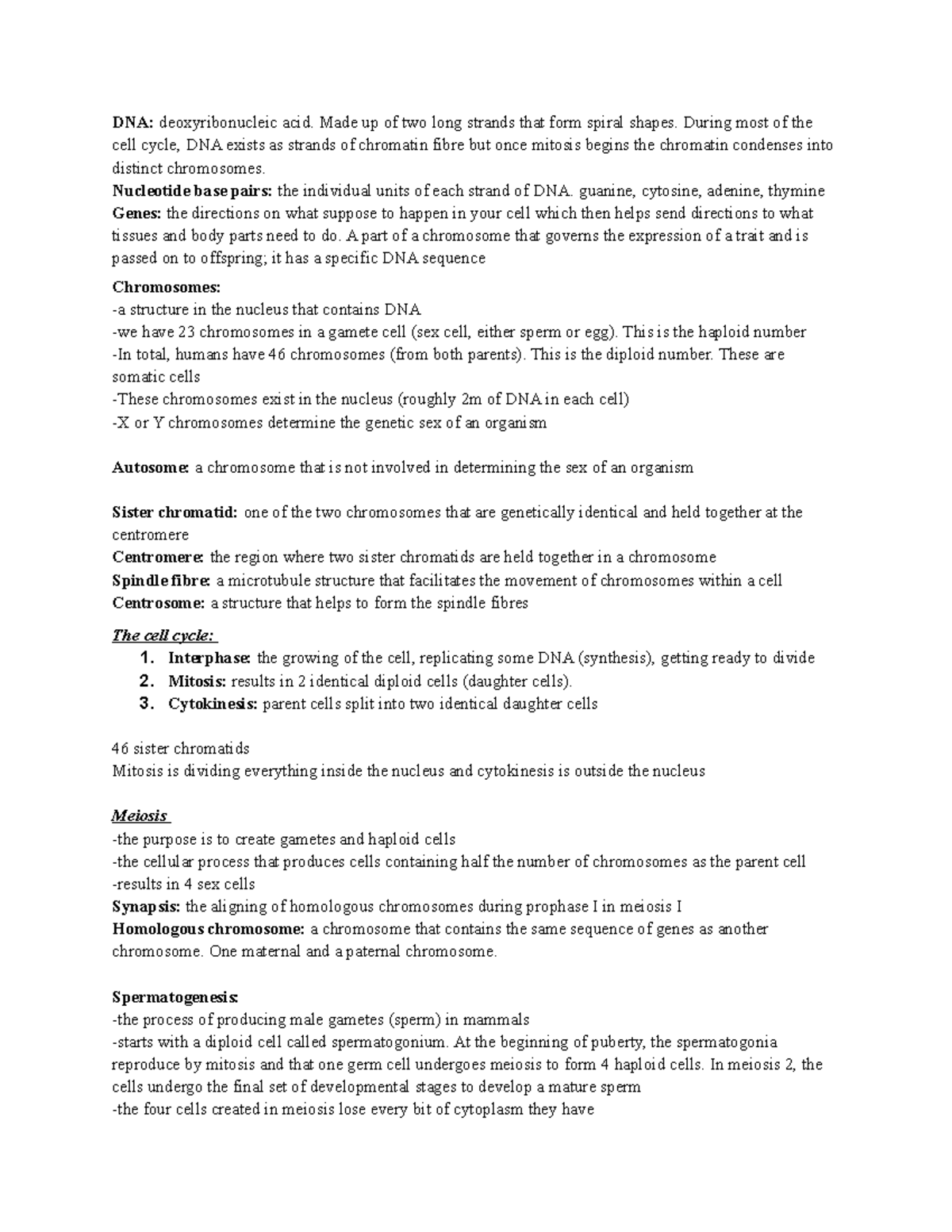 Genetics Unit Notes - DNA: deoxyribonucleic acid. Made up of two long ...