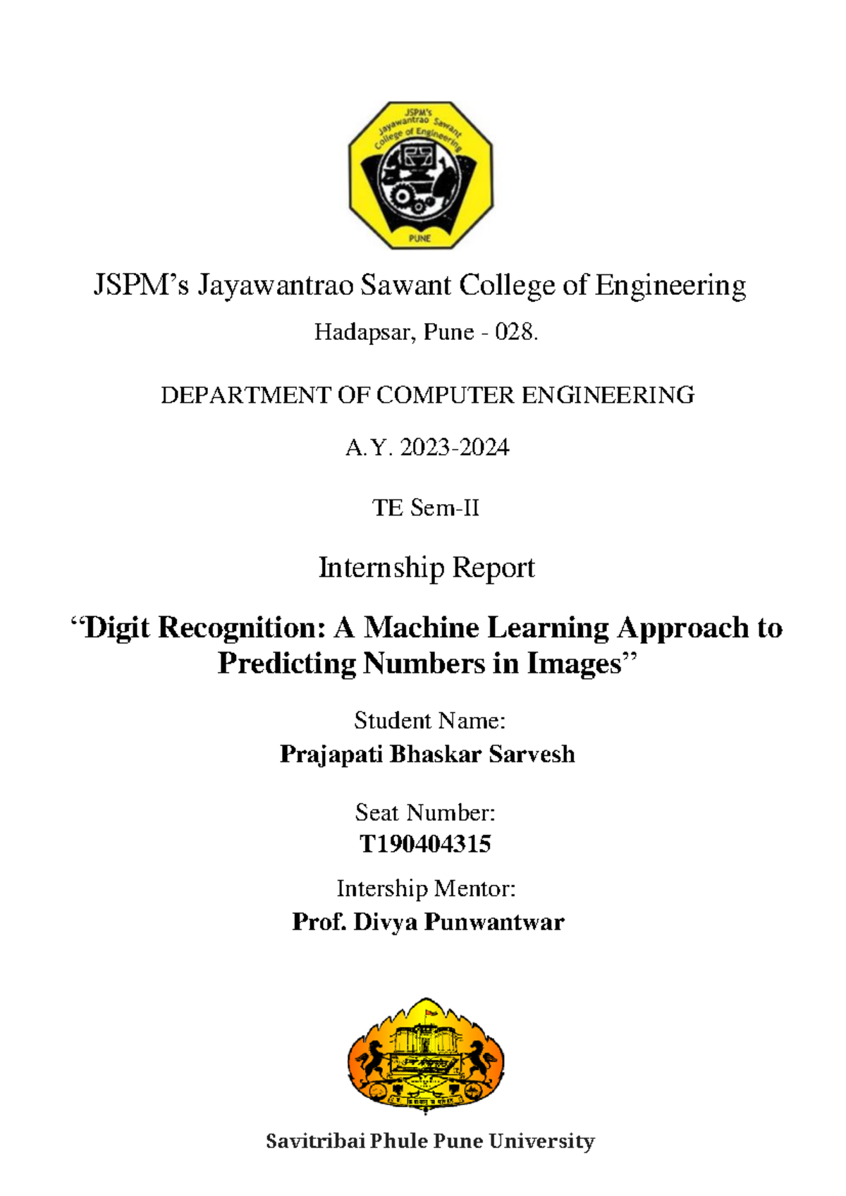 3145 Internship Report PDF - JSPM’s Jayawantrao Sawant College of Engineering Hadapsar, Pune ...