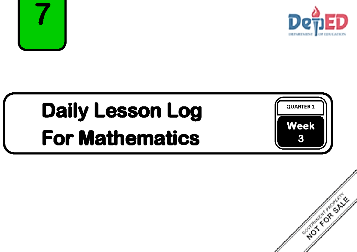DLL Grade 7 MATH Q1 Week 3 - 7 Daily Lesson Log For Mathematics QUARTER ...