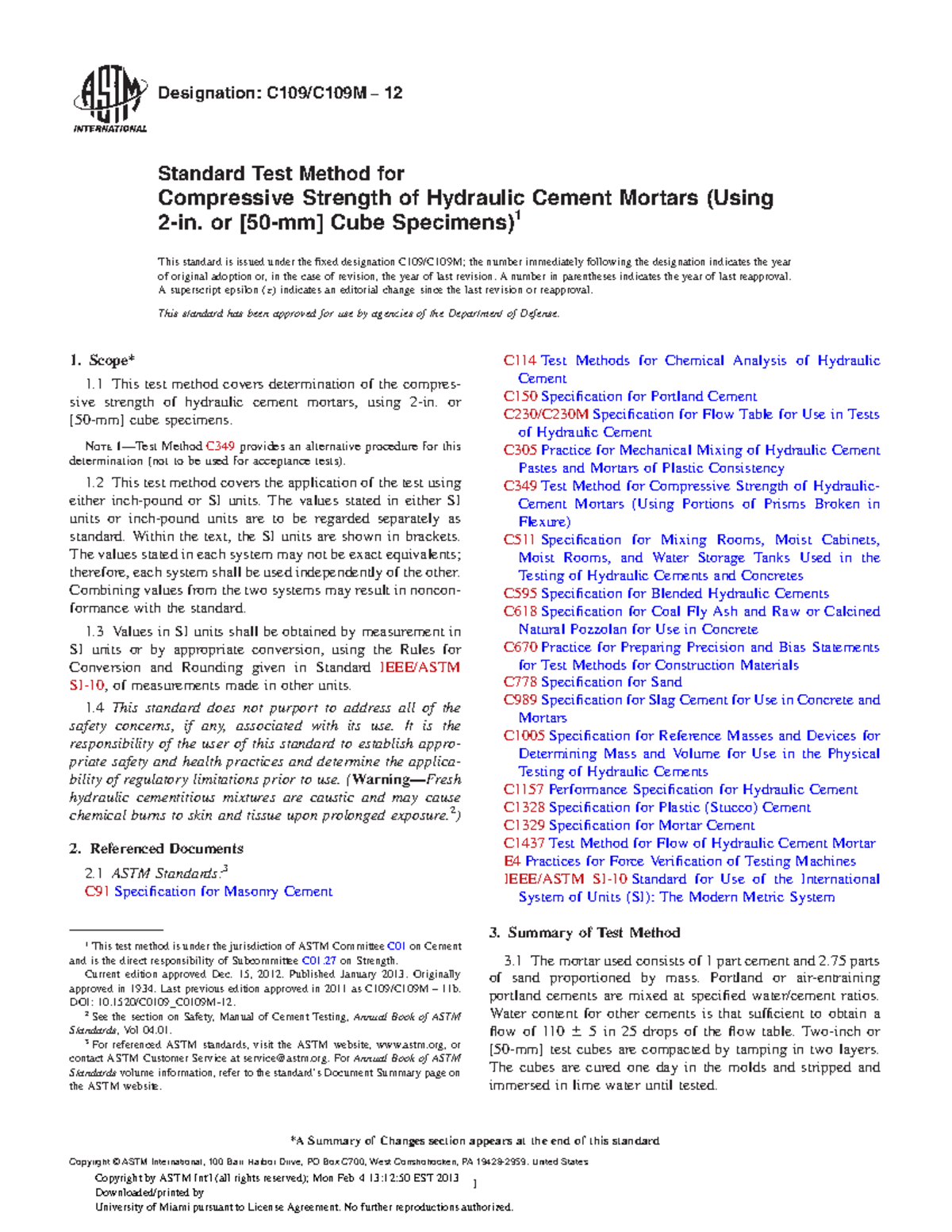 C109 - Lab #2 - Designation: C109/C109M− 12 Standard Test Method for ...