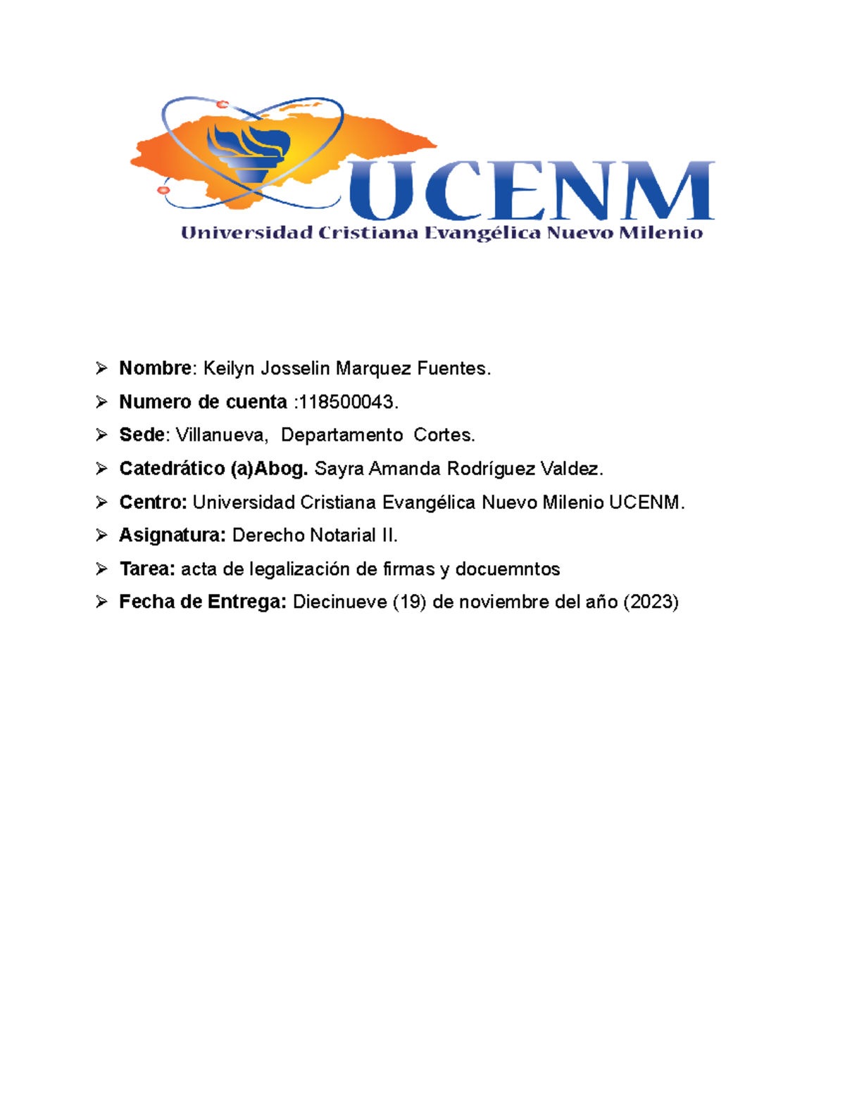 Acta de legalizacion de documentos - Nombre: Keilyn Josselin Marquez ...