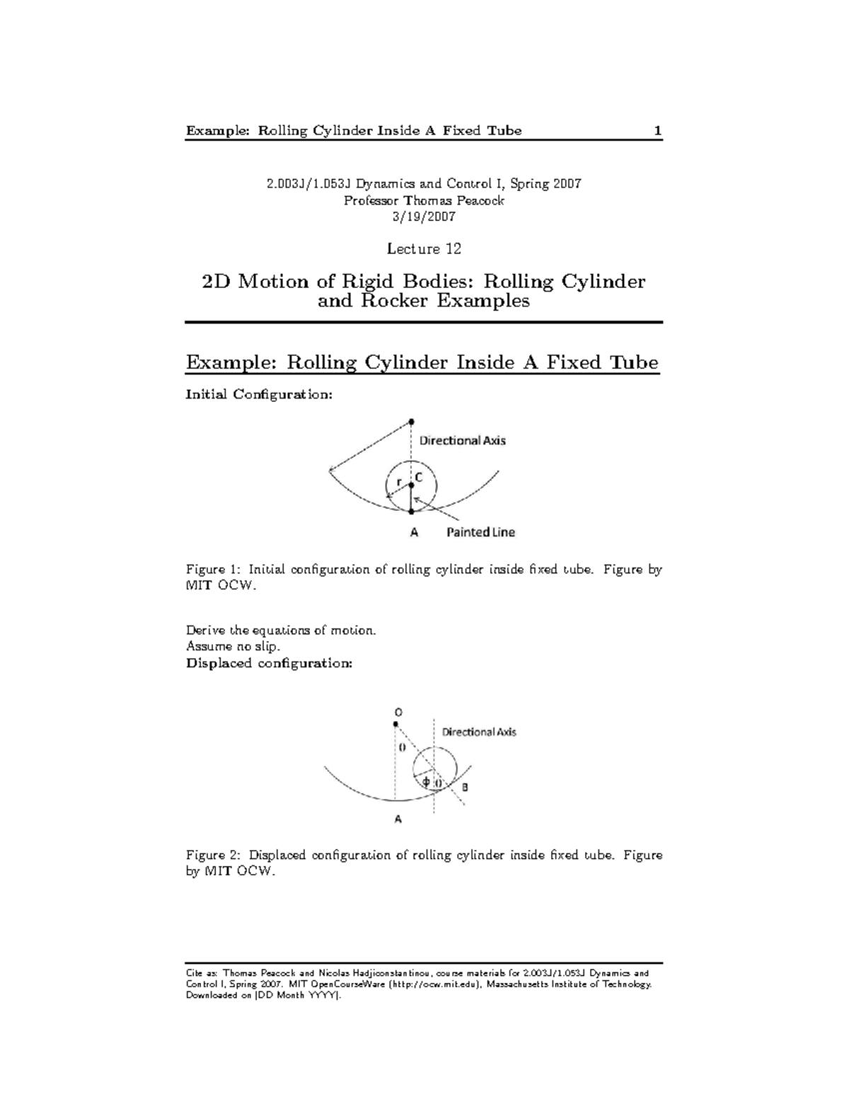 2D Motion of Rigid Bodies: Rolling Cylinder and Rocker Examples - Cite ...
