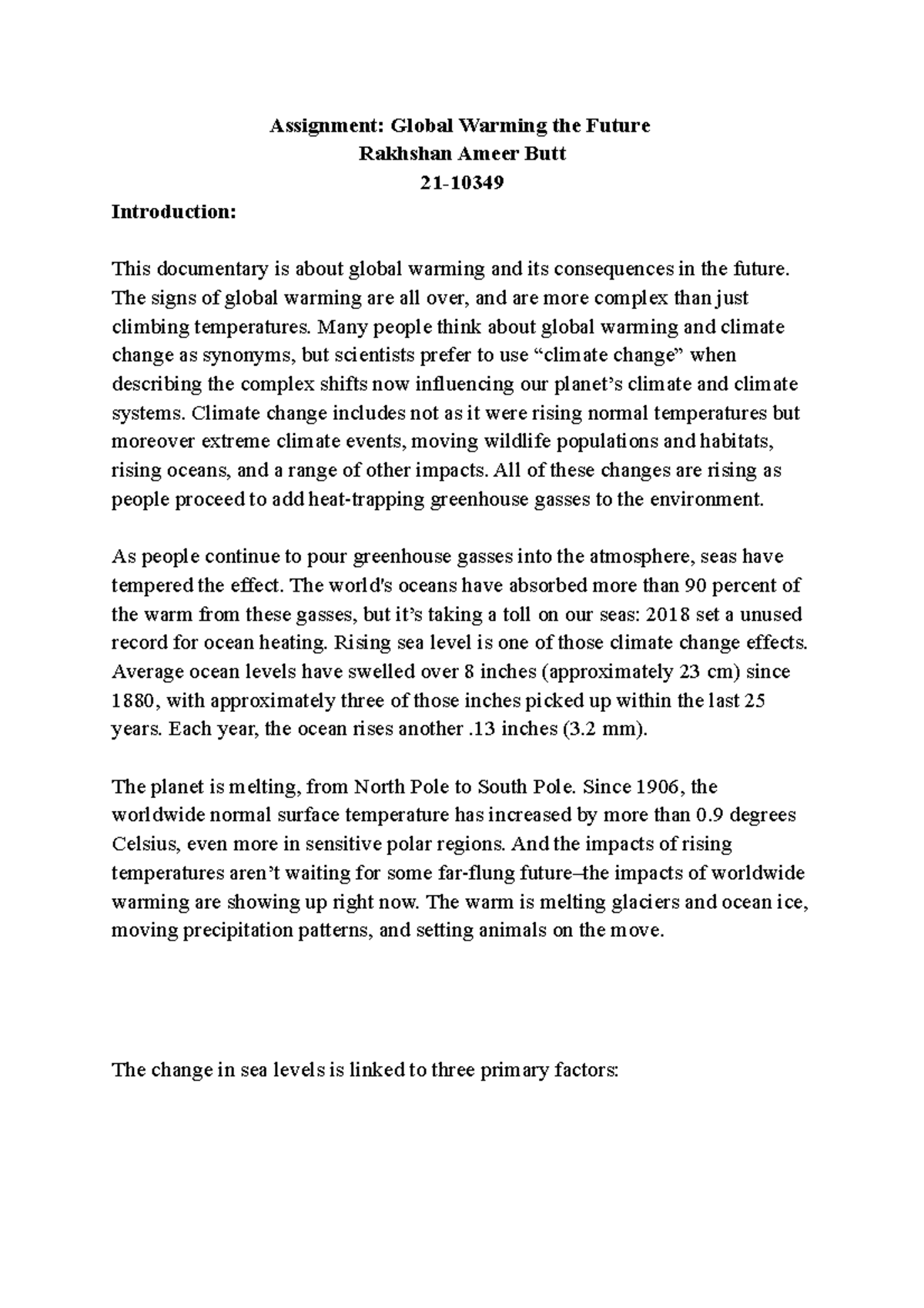 Global warming - Easy notes - Assignment: Global Warming the Future ...