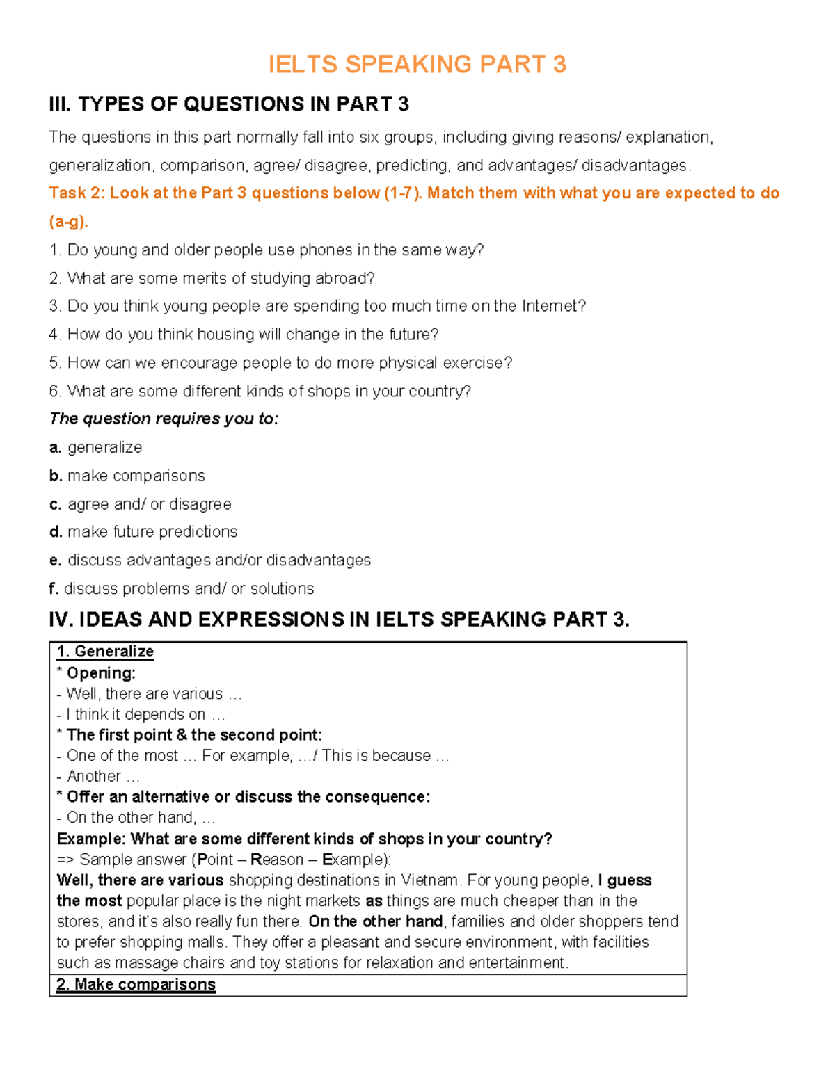 L21.Speaking Part 3. In class - IELTS SPEAKING PART 3 III. TYPES OF ...