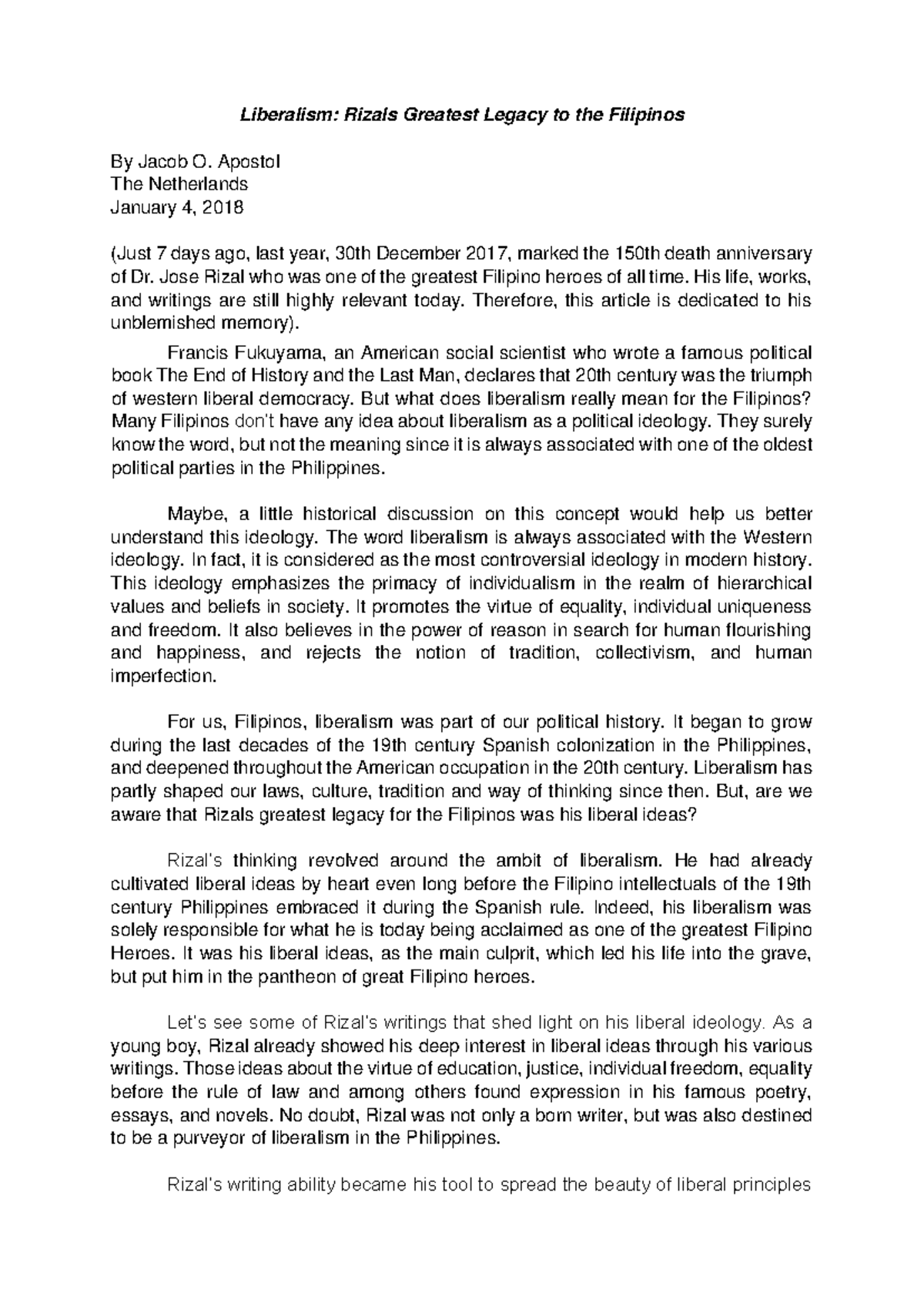 Liberalism-Rizals-Legacy - Liberalism: Rizals Greatest Legacy to the ...
