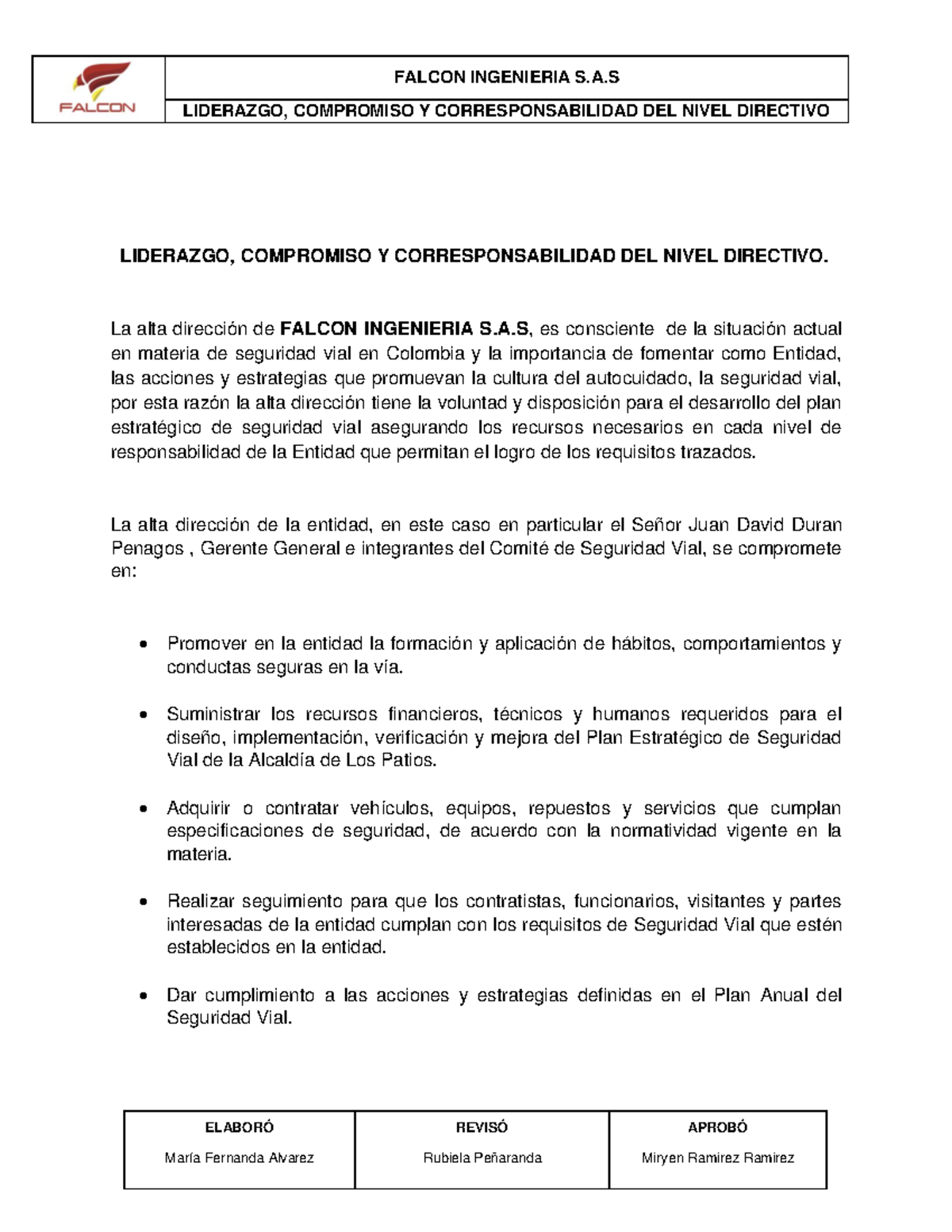 Liderazgo compromiso y corresponsabilidad nivel directivo - FALCON INGENIERIA S.A LIDERAZGO ...