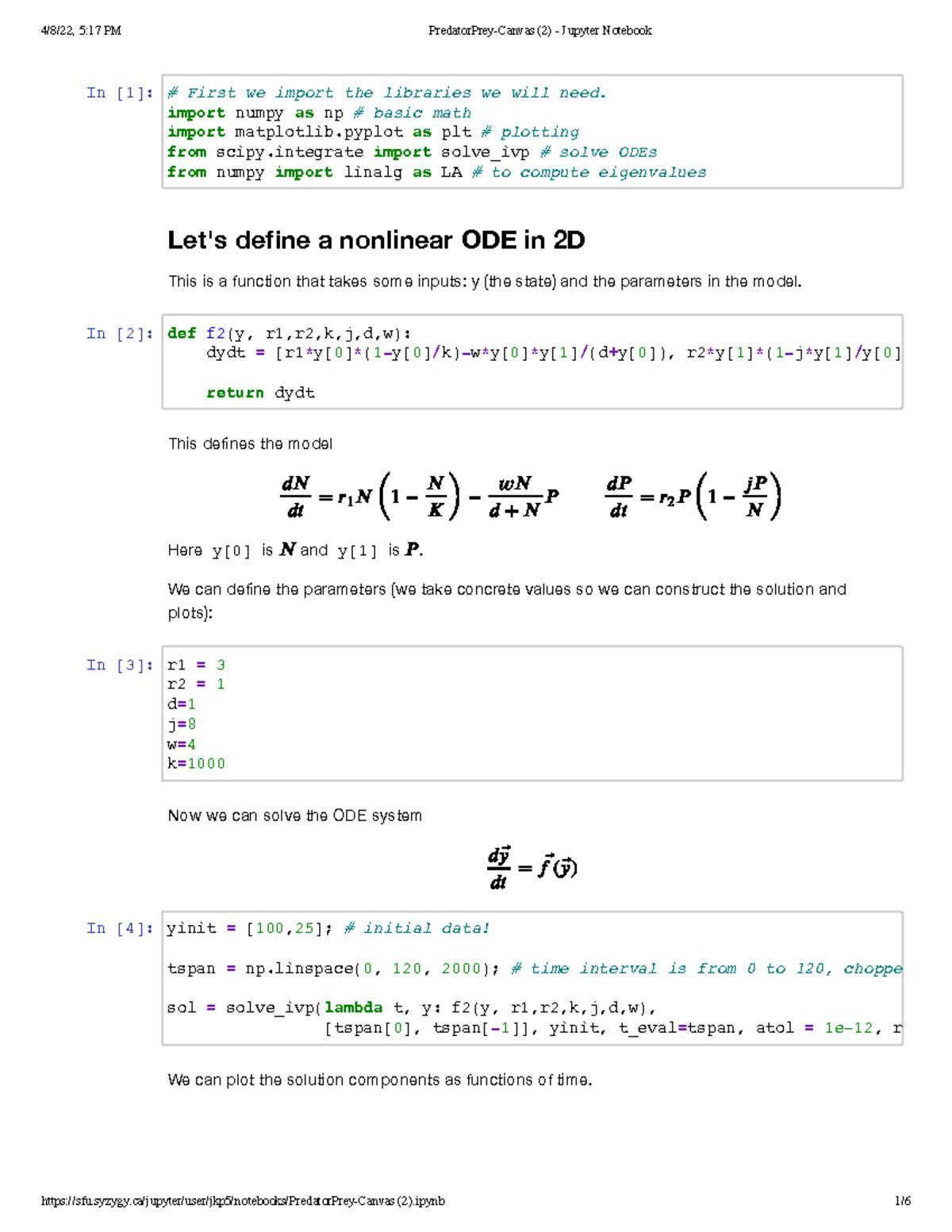 Predator Prey-Canvas (2) -1 - In [1]: Let's define a nonlinear ODE in ...