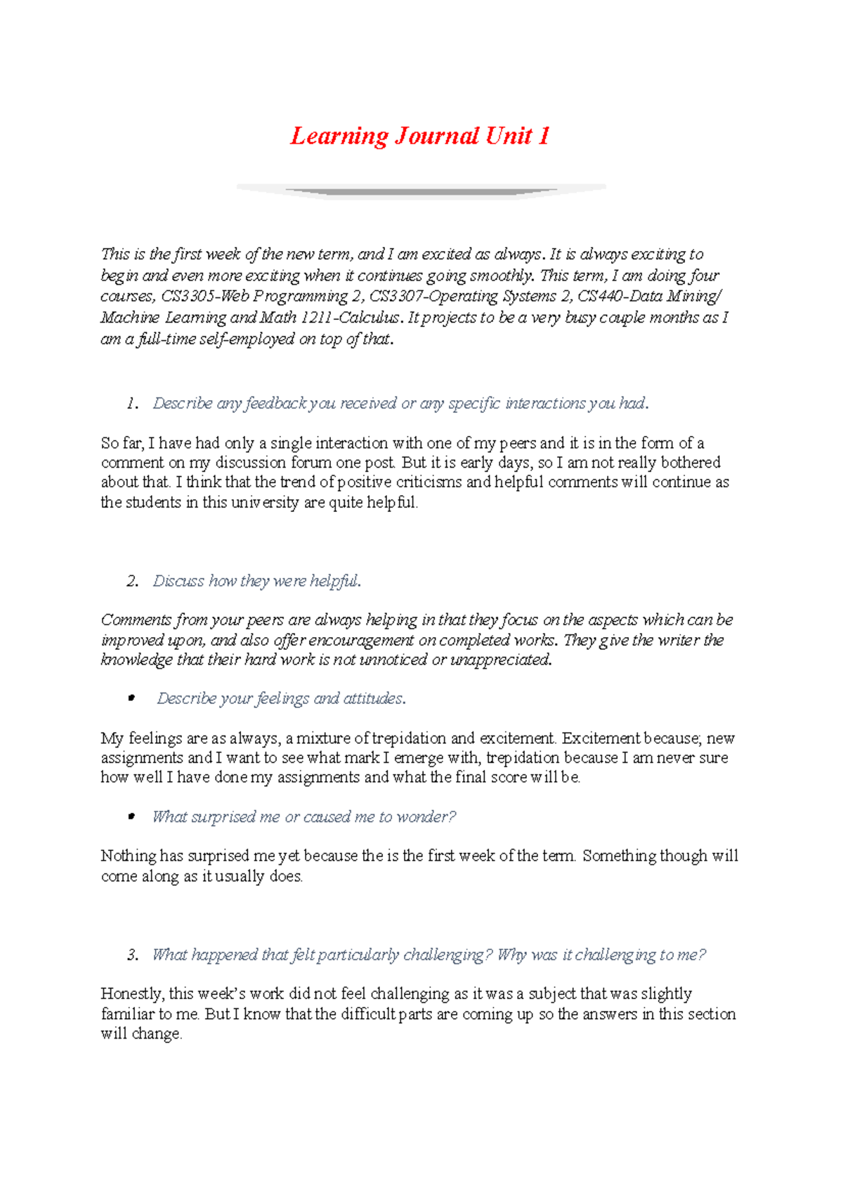 Learning Journal Unit 1 - It is always exciting to begin and even more ...