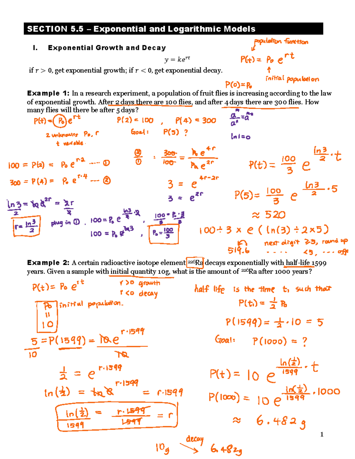 120 15F notes 5 - Chapter 5.5 Review - 1 SECTION 5 – Exponential and ...