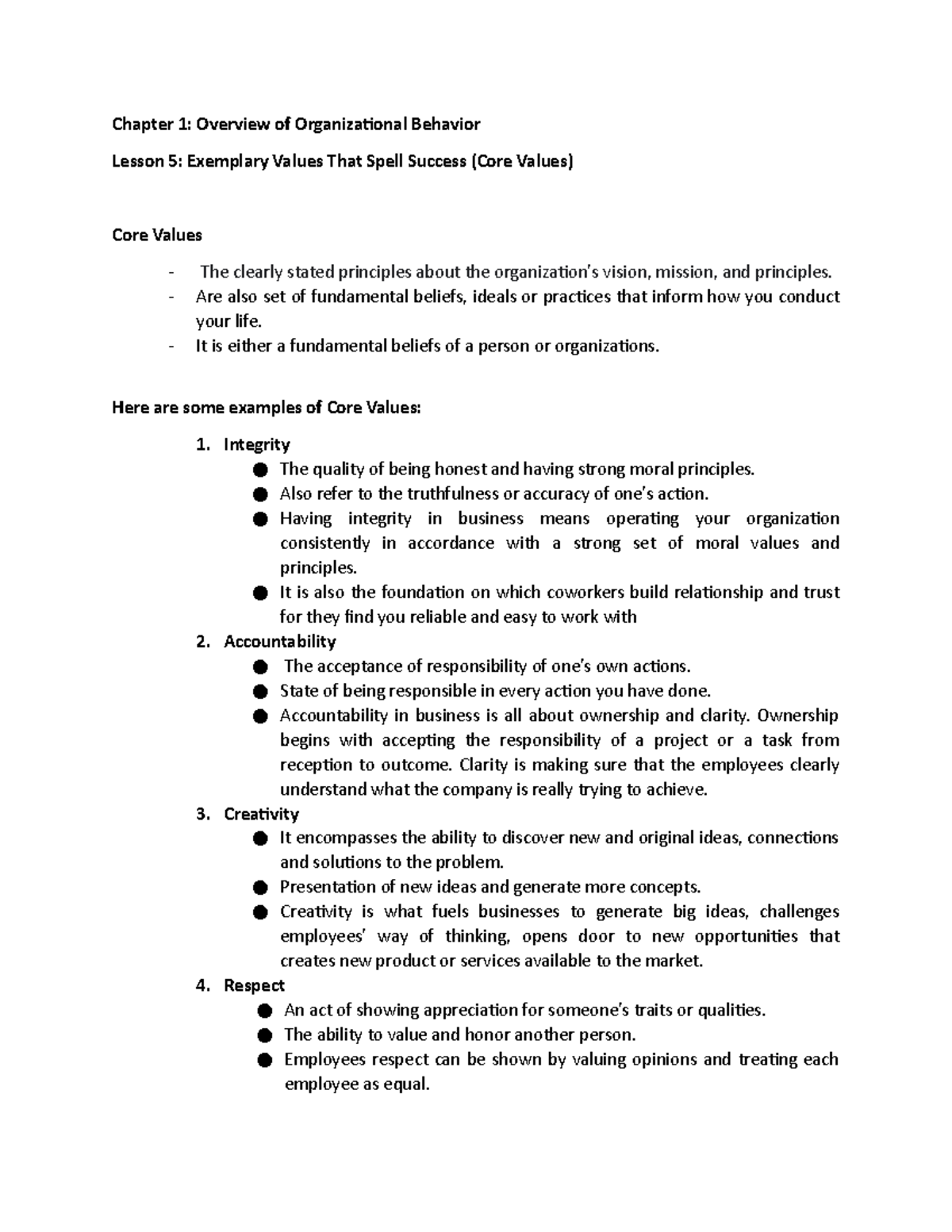 Narrative Report Lesson 5(Exemplary Values that Spell Success ...