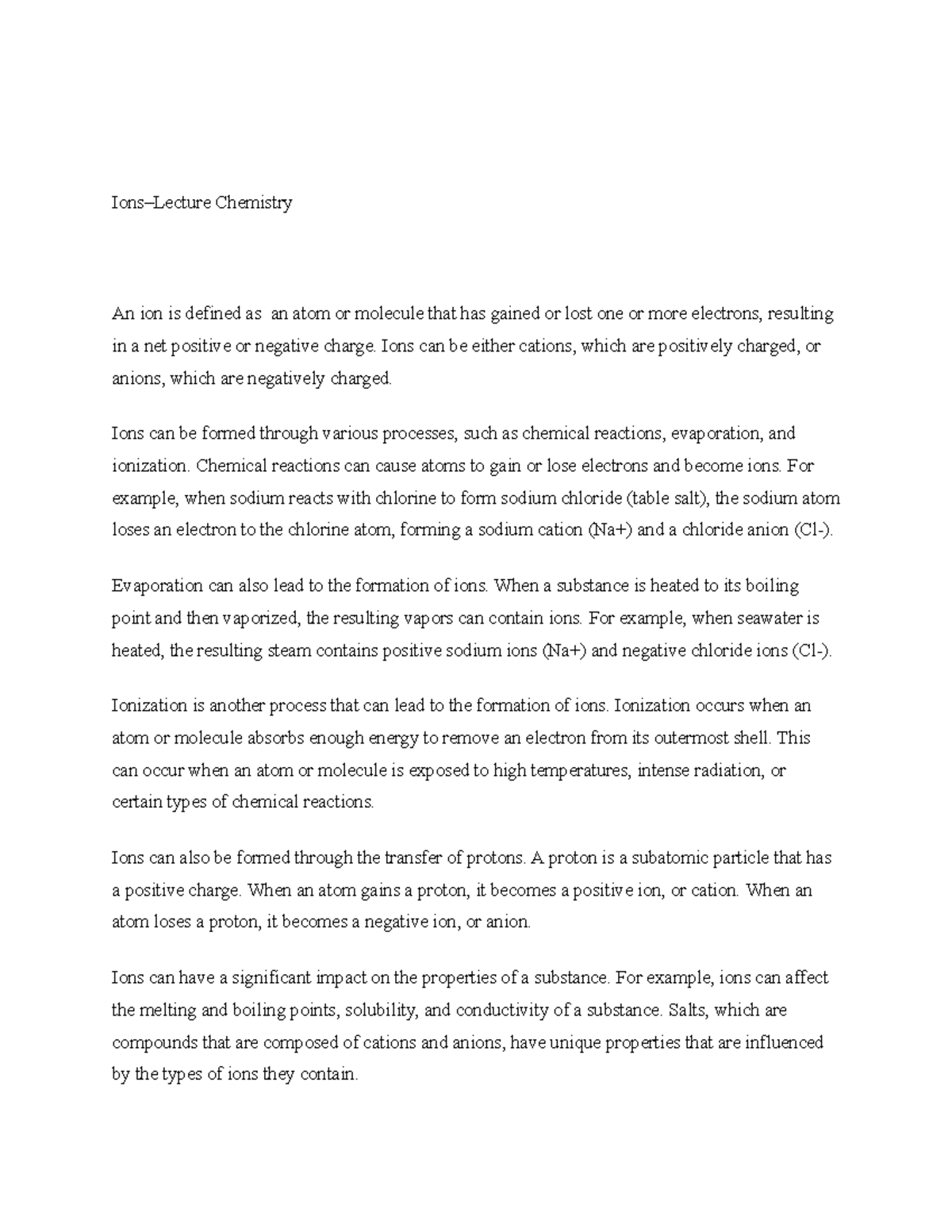 Ions - these notes provide an in depth description of the concept: Ions ...