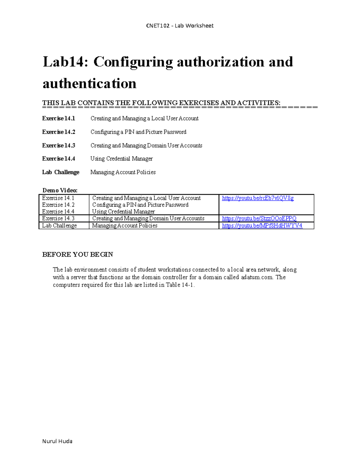 Lab14 Configuring Authorization And Authentication - Lab14: Configuring authorization and - Studocu