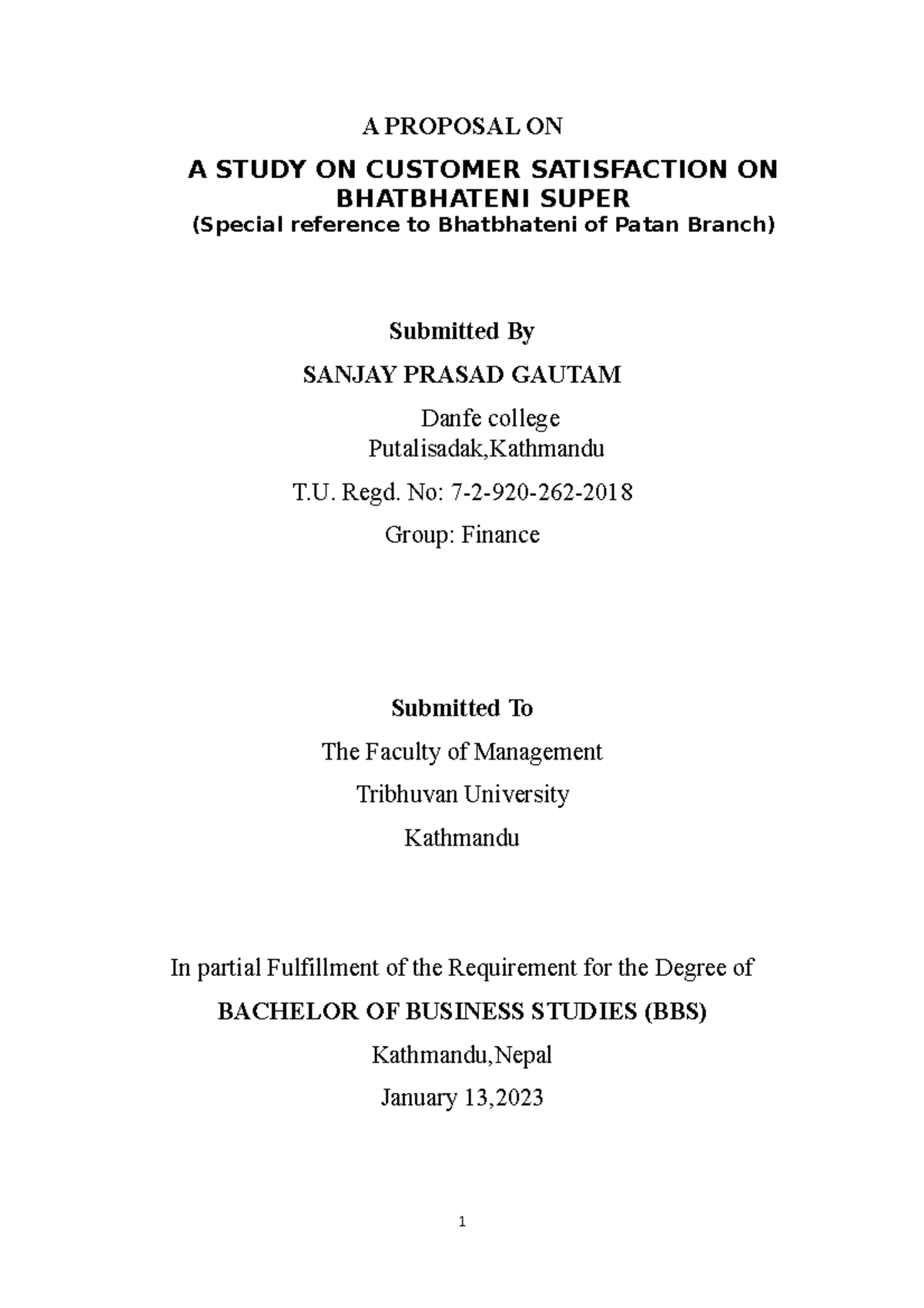 A Proposal ON Bhatbhateni - A PROPOSAL ON A STUDY ON CUSTOMER ...