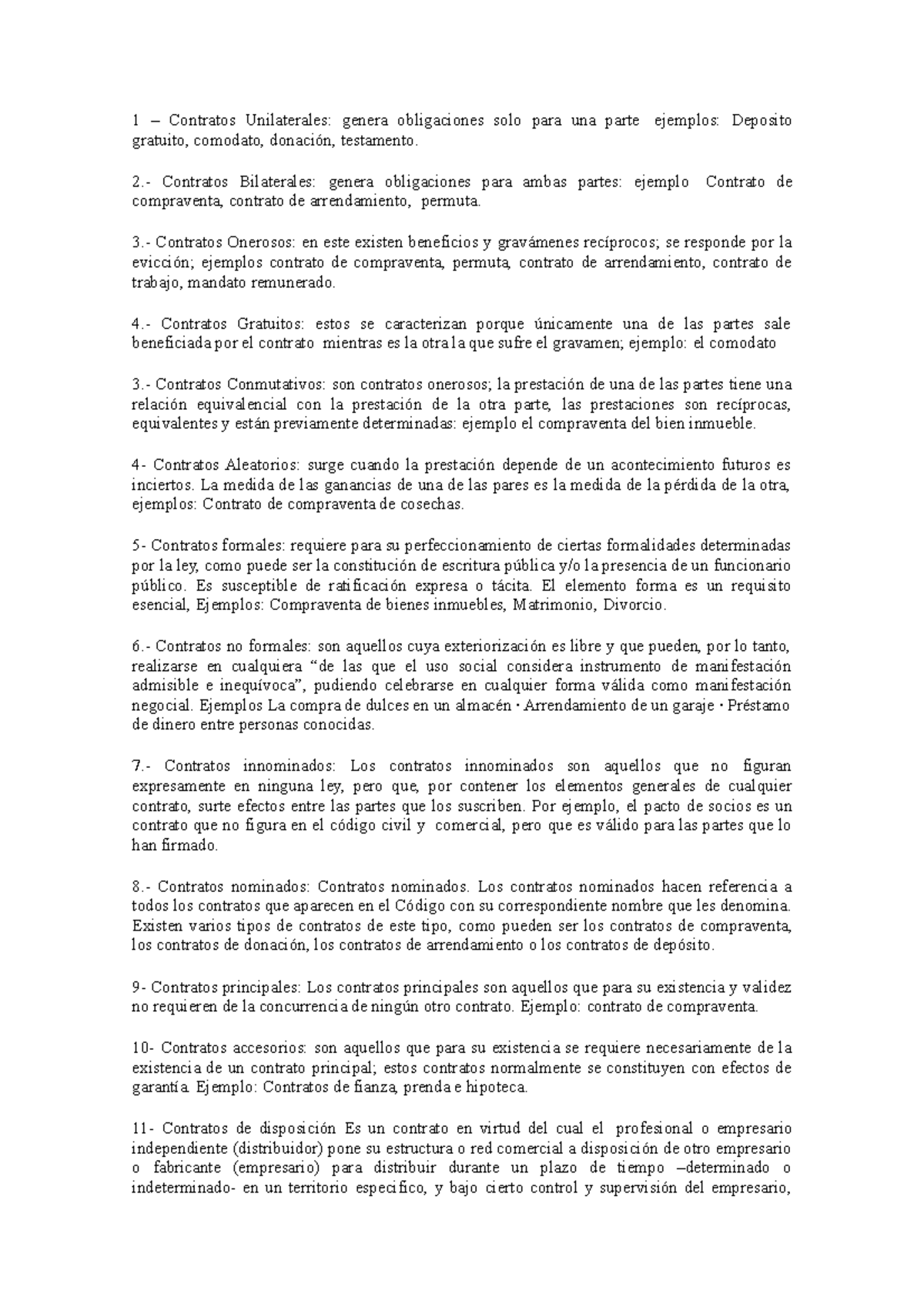 Tipos de contratos - 1 – Contratos Unilaterales: genera obligaciones ...