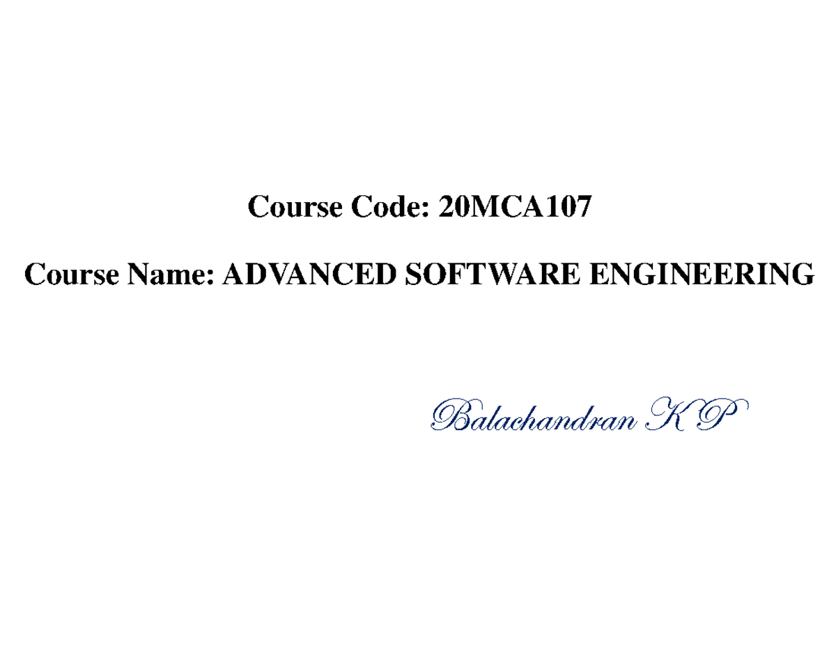 20MCA107 - ASE - Module-1 - Part-1 - Course Code: 20MCA Course Name ...
