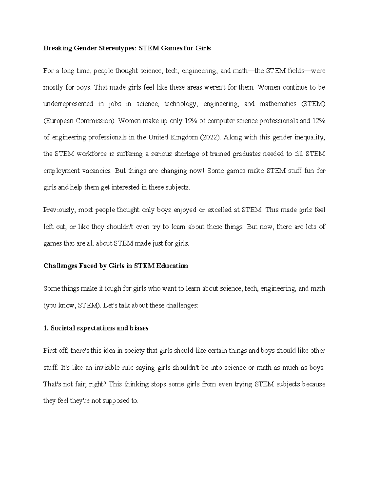 STEM Games for Girls (Autosaved) - Breaking Gender Stereotypes: STEM ...