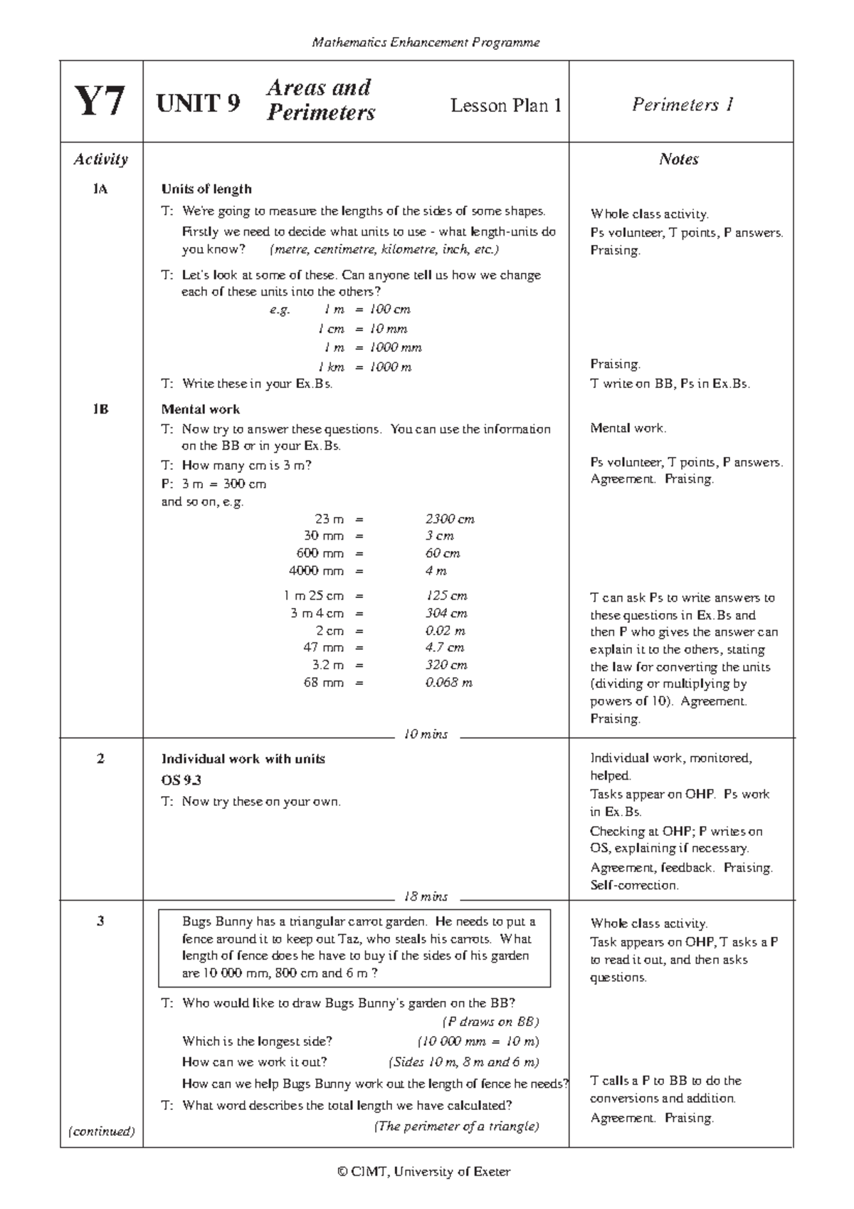 Unit 9 Areas and perimeters test lesson plan with notes - Mathematics ...