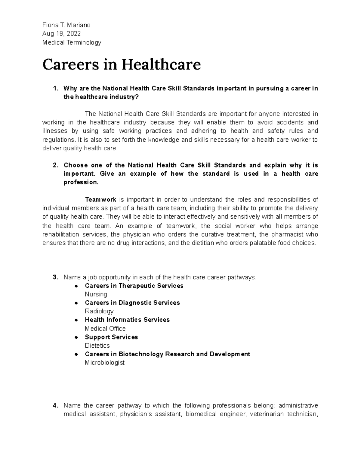 Careers in Healthcare - Fiona T. Mariano Aug 19, 2022 Medical ...