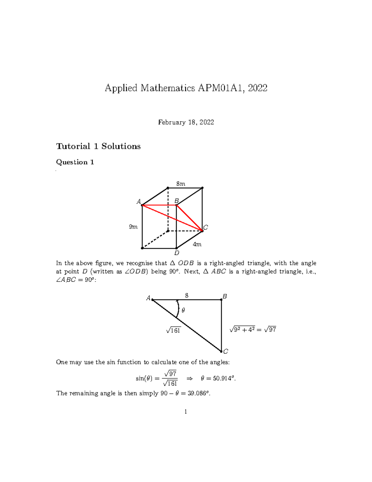 1a2022tut1sol - Aplied maths tutorials - Applied Mathematics APM01A1, 2022 February 18, 2022 ...