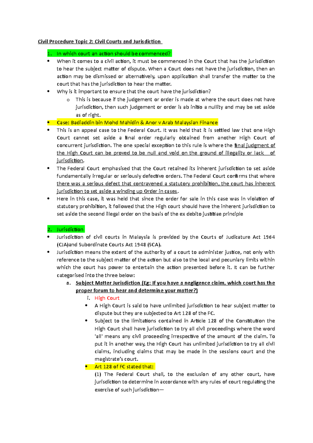 Civil Procedure Topic 2 Jurisdiction - Civil Procedure Topic 2: Civil ...